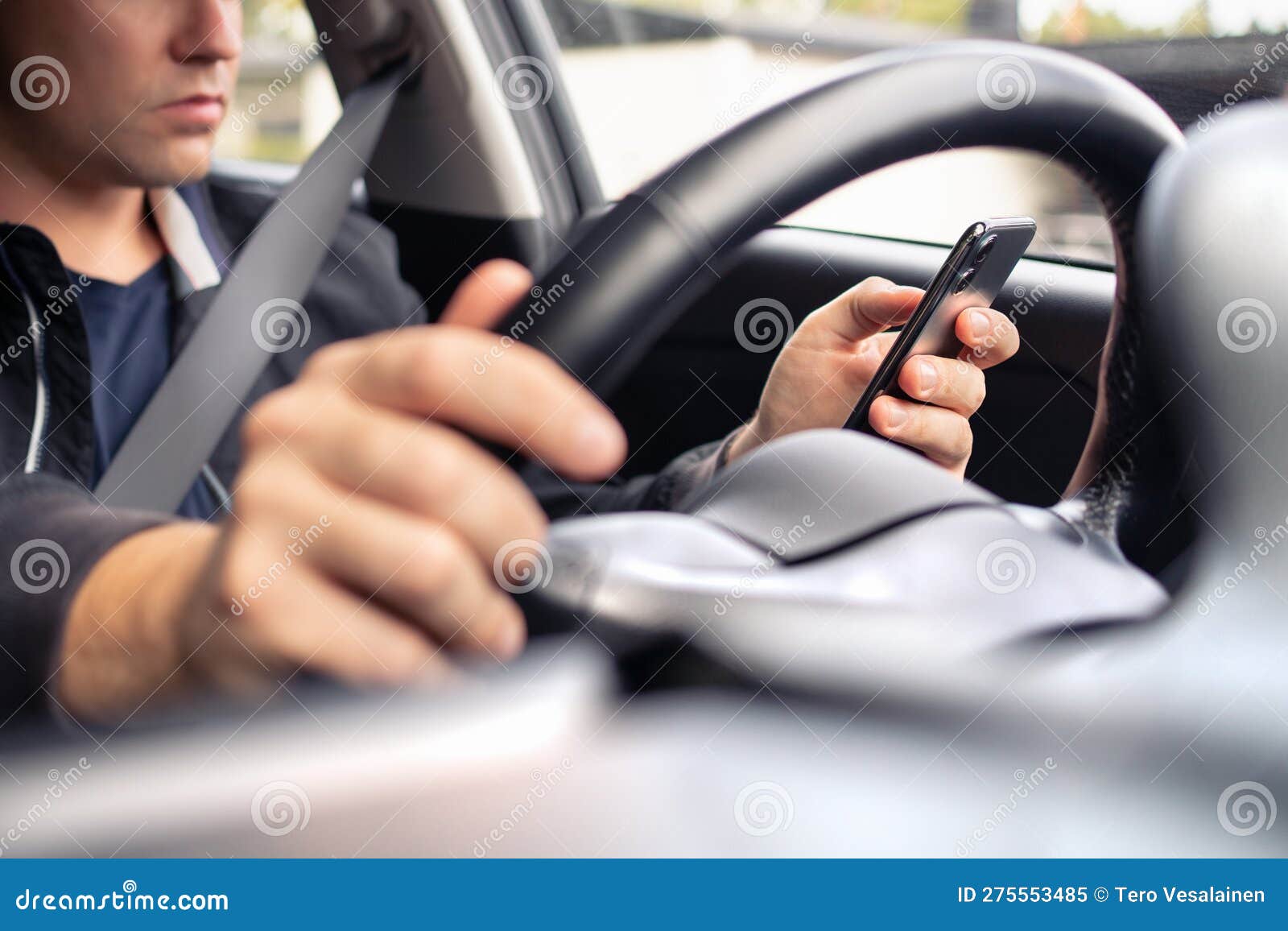 Texting and Driving a Car. Using Mobile Phone in Traffic. Distracted ...