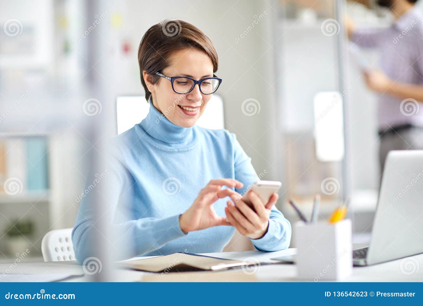 Texting by workplace stock image. Image of addict, manager - 136542623