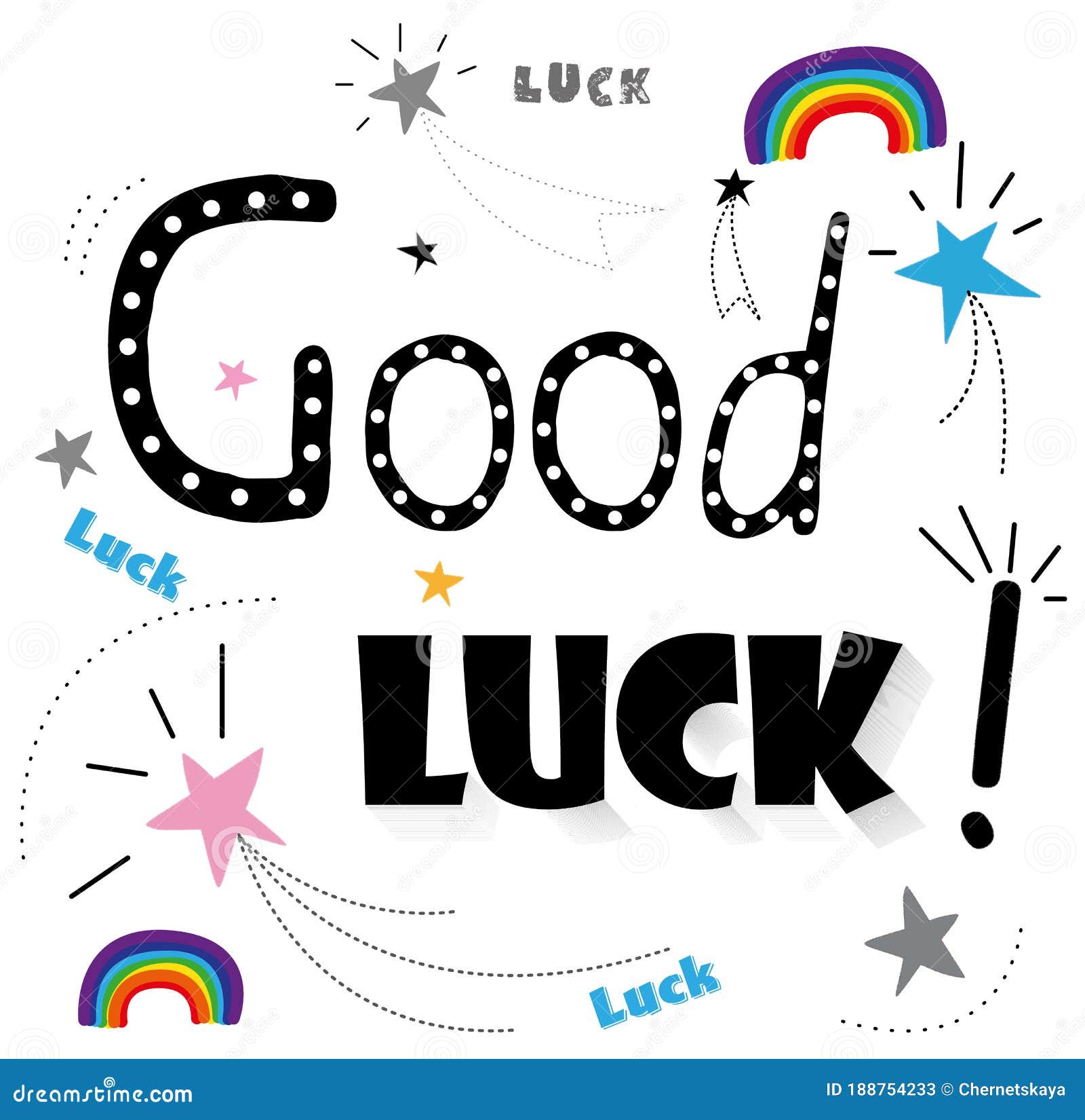 Texto Boa Sorte E Desenhos Em Segundo Plano Ilustração Stock ...