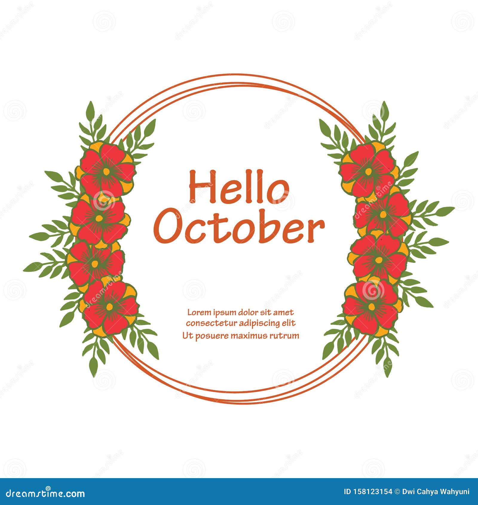 Texto Hola Octubre Con Colorido Marco Floral. Vector Ilustración del ...