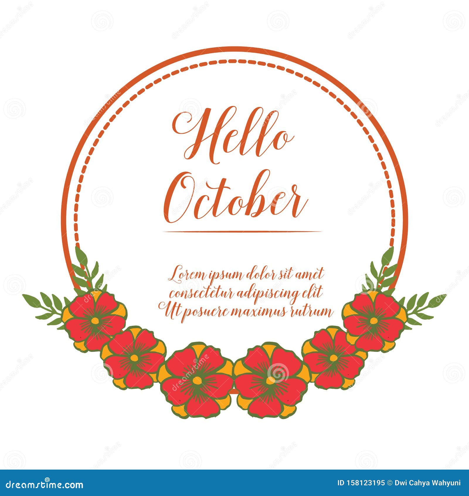 Texto Hola Octubre Con Colorido Marco Floral. Vector Ilustración del ...