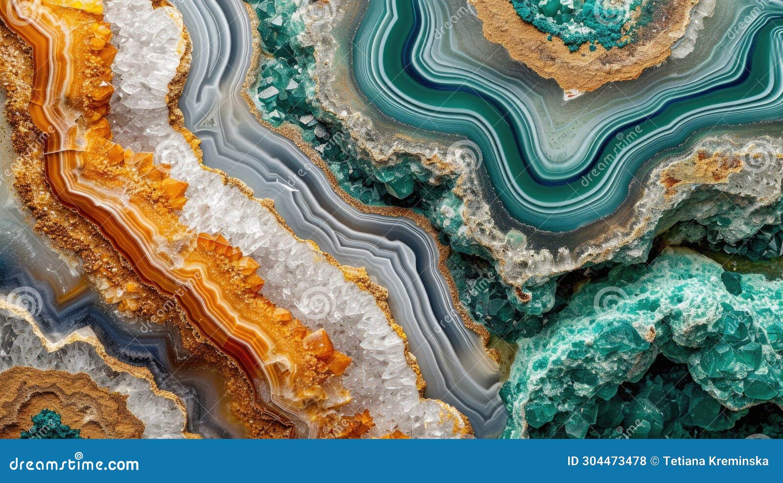 Textural Collage of Agate, Malachite, and Chrysoprase, Showcasing Their ...