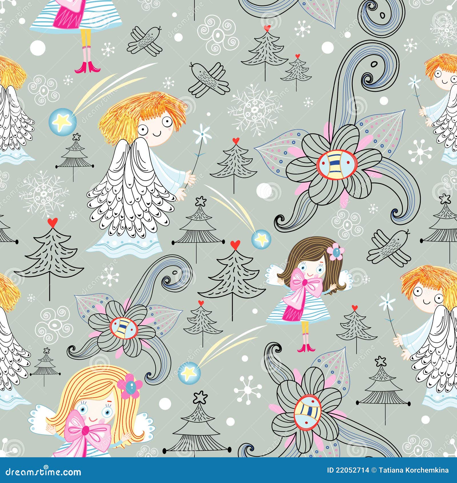 Texture of the Angels and Snowflakes Stock Vector - Illustration of ...