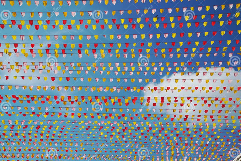 Texture and Background of Hanging Multicolor Flags. Stock Image - Image ...