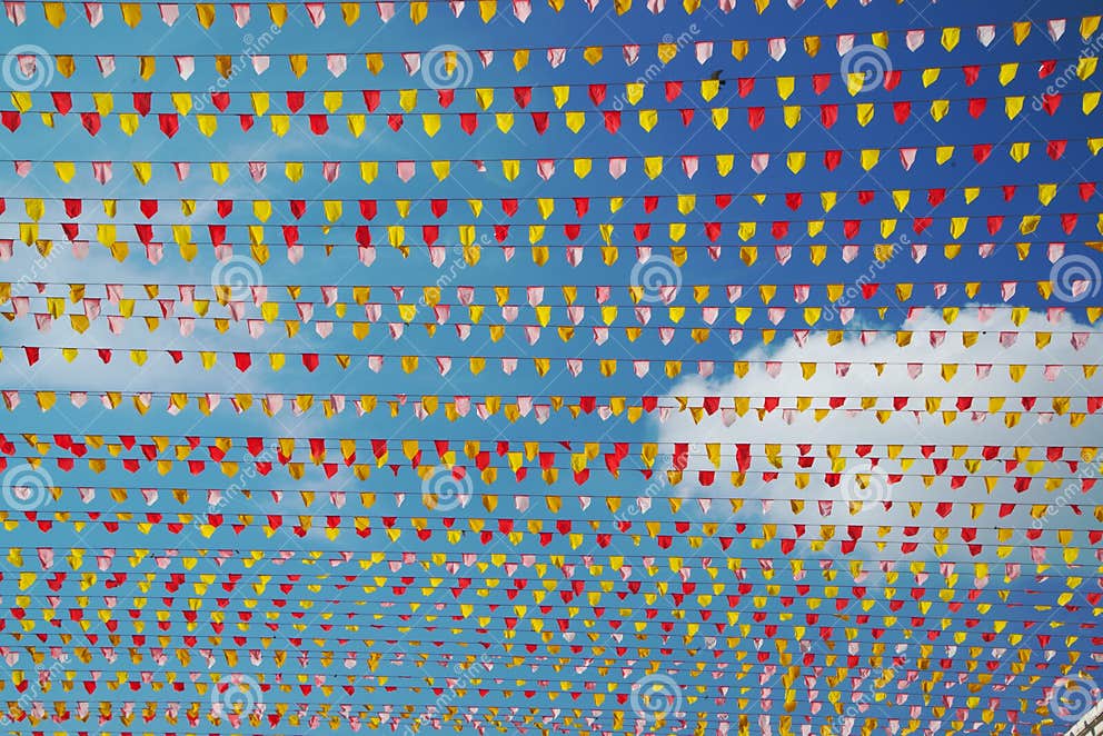 Texture and Background of Hanging Multicolor Flags. Stock Image - Image ...