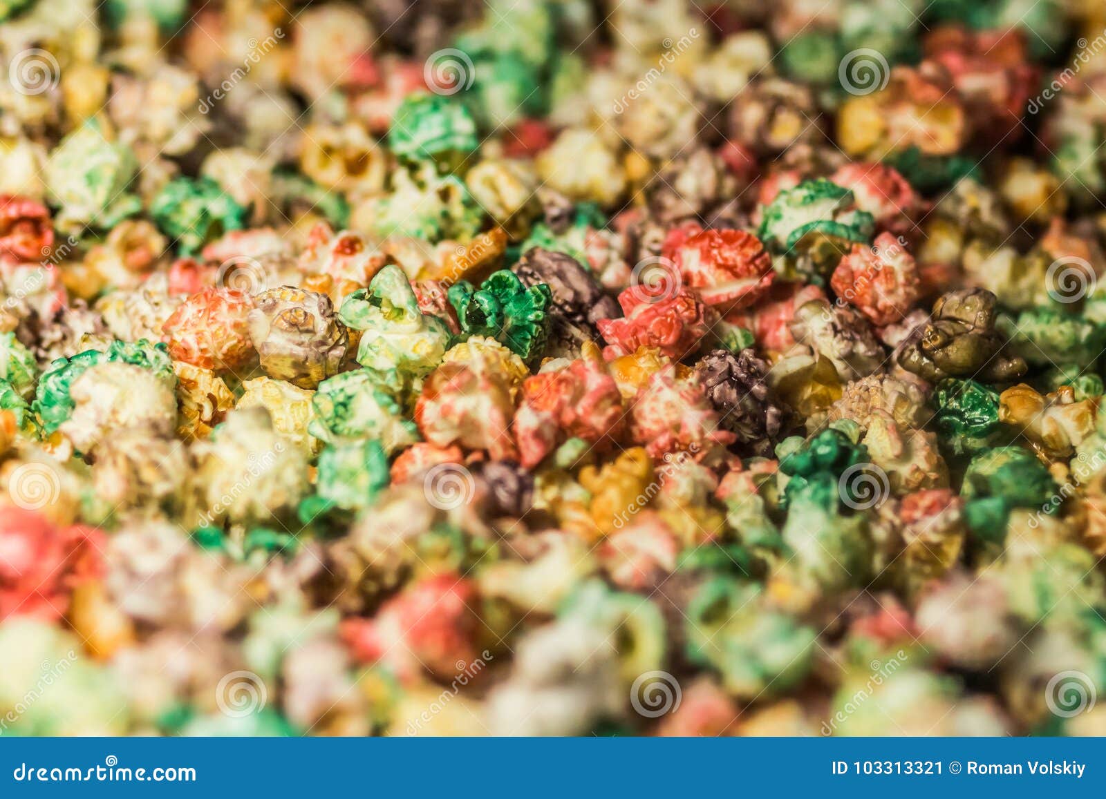 Texture Background of Multi-colored Caramel Popcorn. Close-up. Stock ...