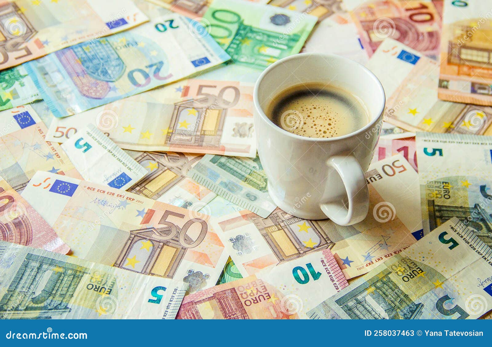 Texture of Banknotes and a Cup of Coffee. Money Stock Image - Image of ...
