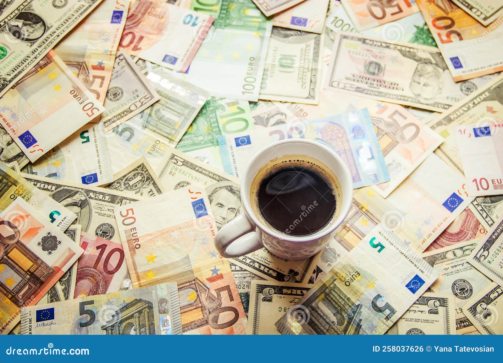 Texture of Banknotes and a Cup of Coffee. Money Stock Photo - Image of ...