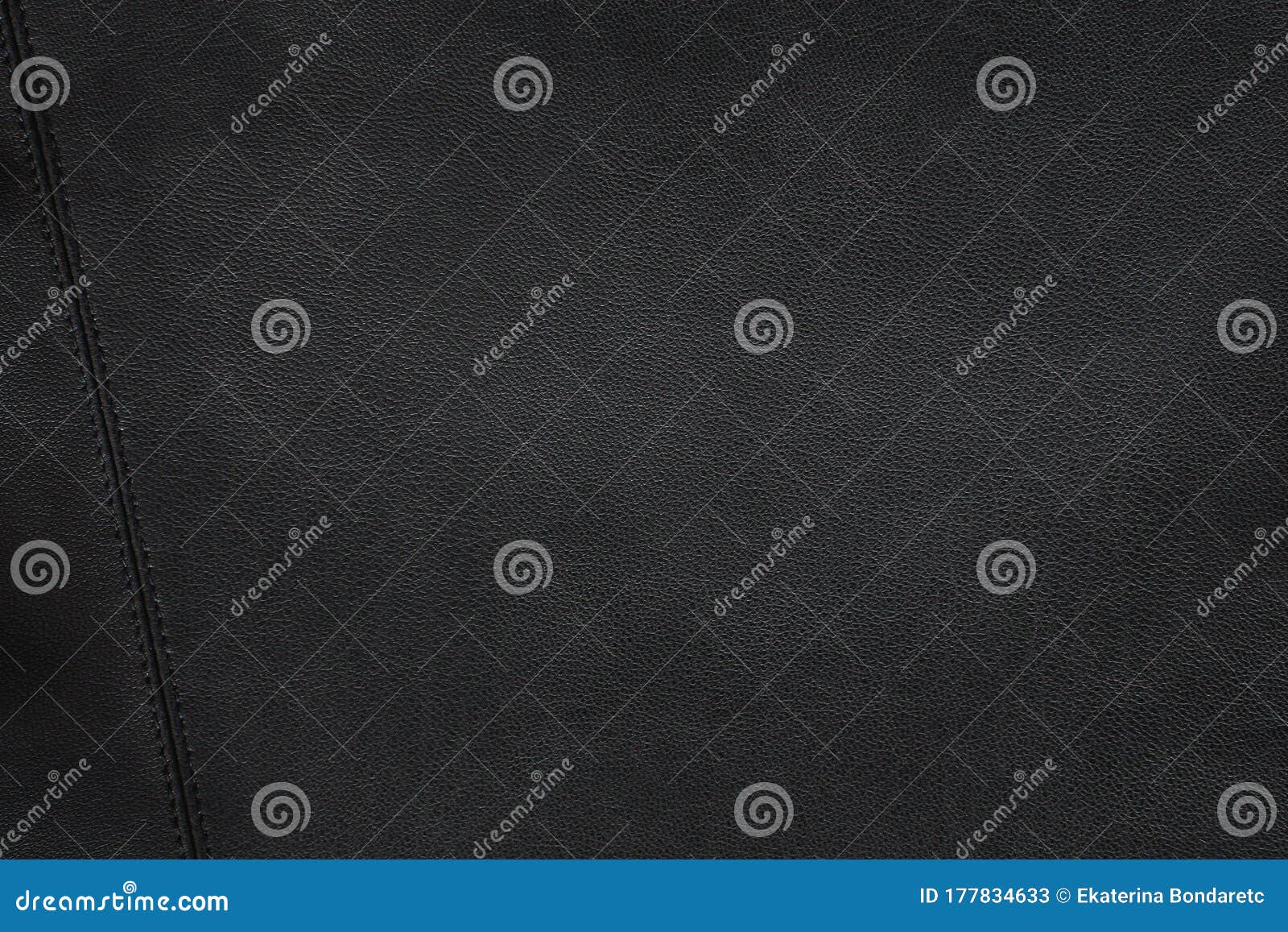 Texture of Black Grained Leather with a Neat Stitch on the Left Side of ...