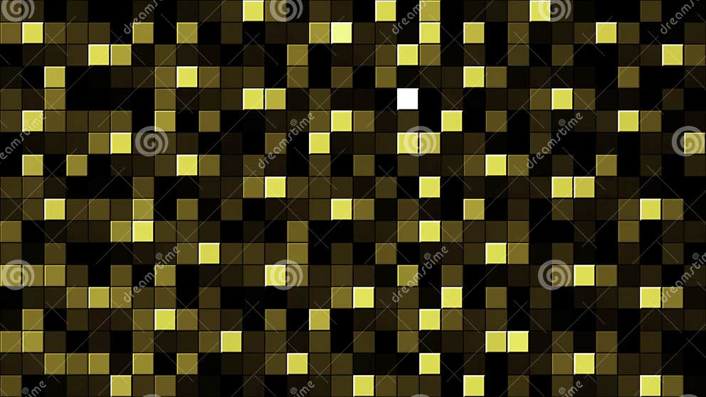 Texture of Blinking Pixels. Motion. Golden Rows of Small Squares Flowing and Shining from Right ...