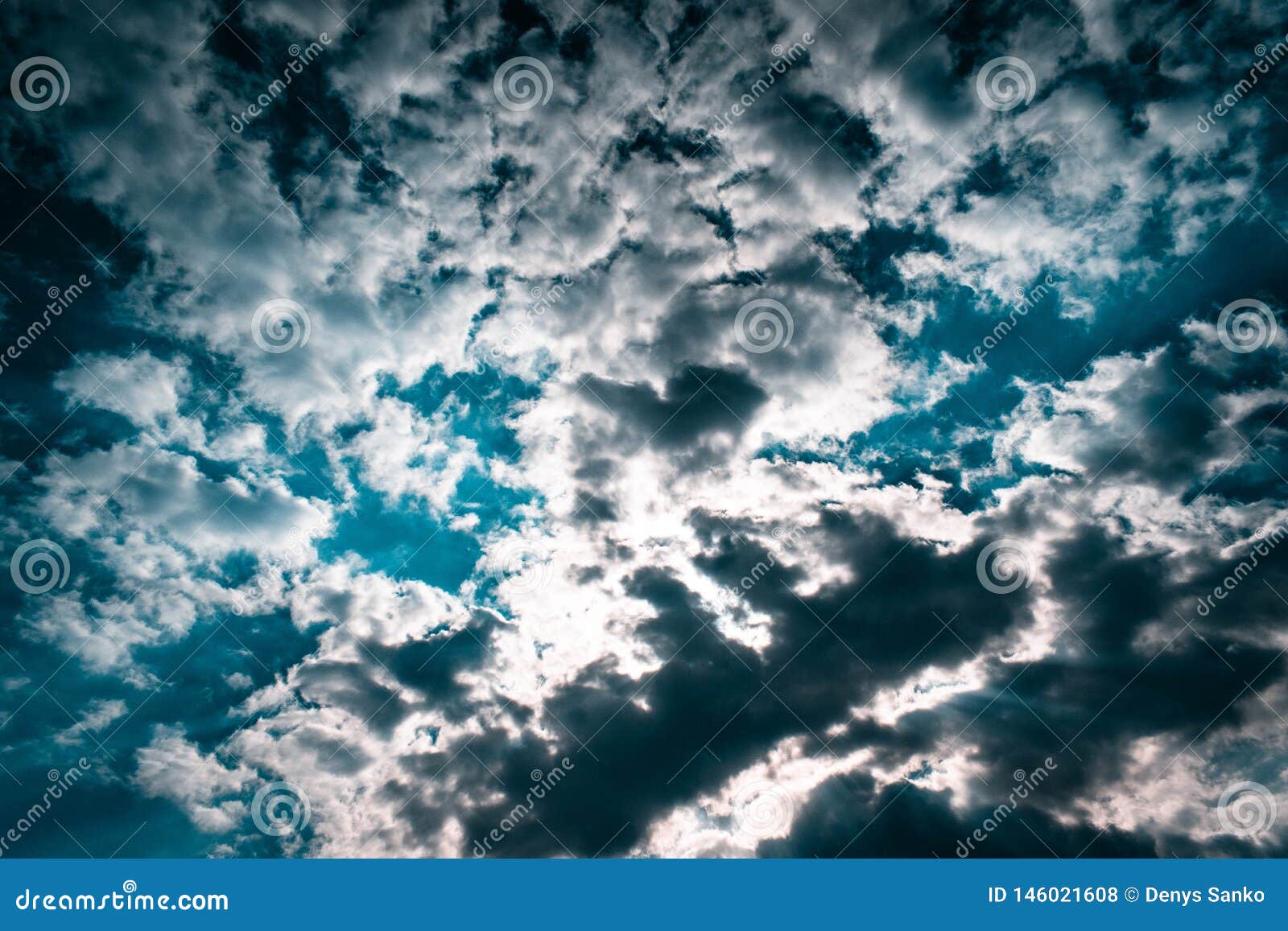 Blue Sky Texture with Gloomy Clouds. Design Wallpaper with Space for ...