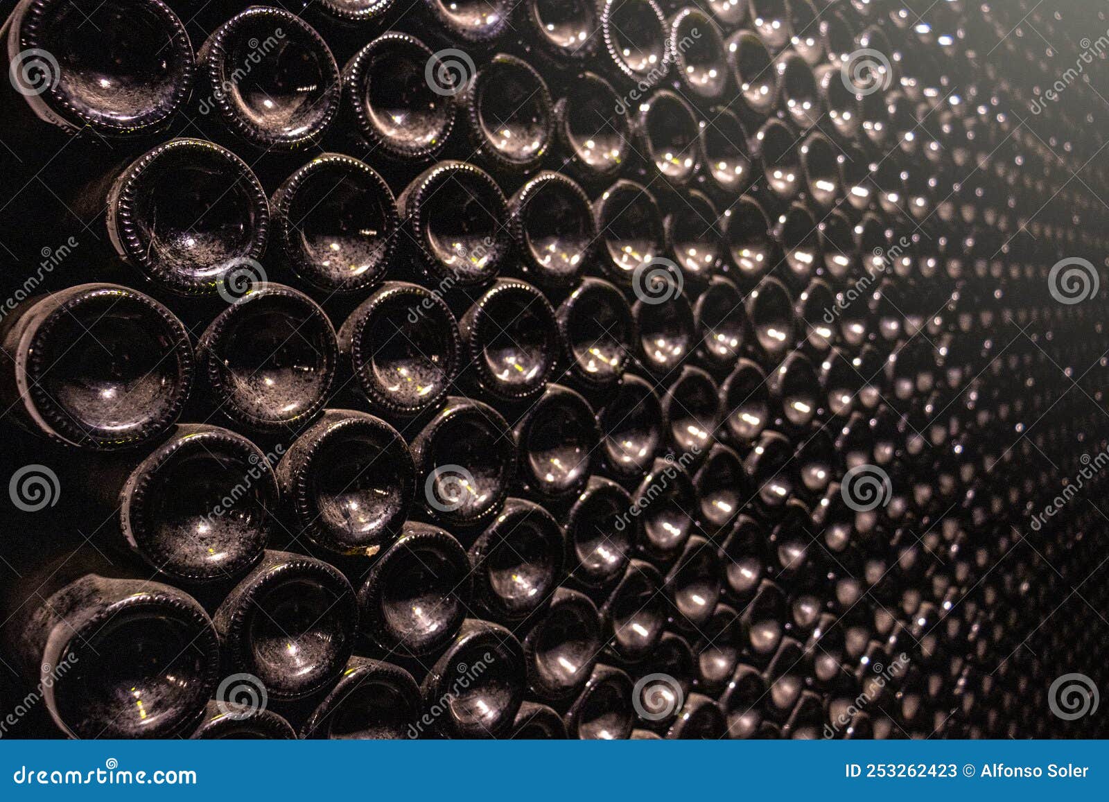 Texture of Bottles of Red Wine Stacked in the Cellar. Horizontal View ...