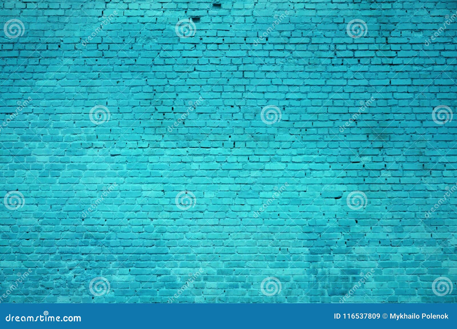 The Texture of the Brick Wall of Many Rows of Bricks Painted in Cyan ...