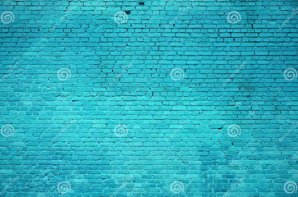 The Texture of the Brick Wall of Many Rows of Bricks Painted in Cyan ...