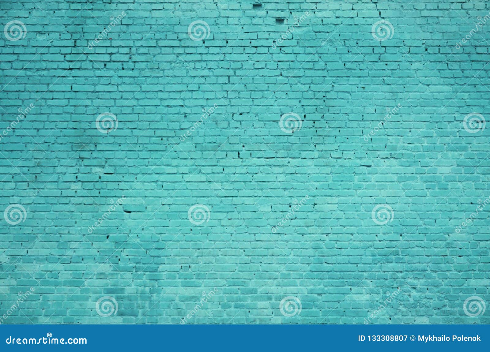 The Texture of the Brick Wall of Many Rows of Bricks Painted in Cyan ...