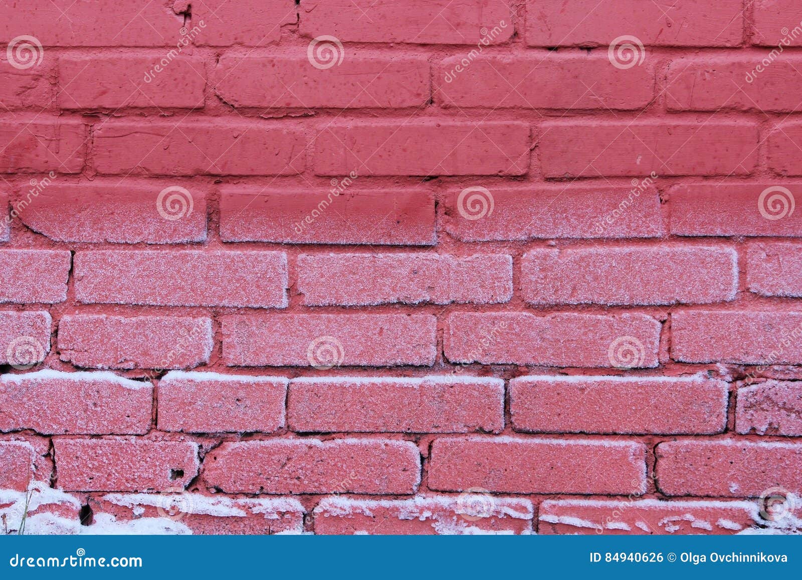 Texture of Bright Red Brick Wall on a Frost Day. Stock Photo - Image of ...