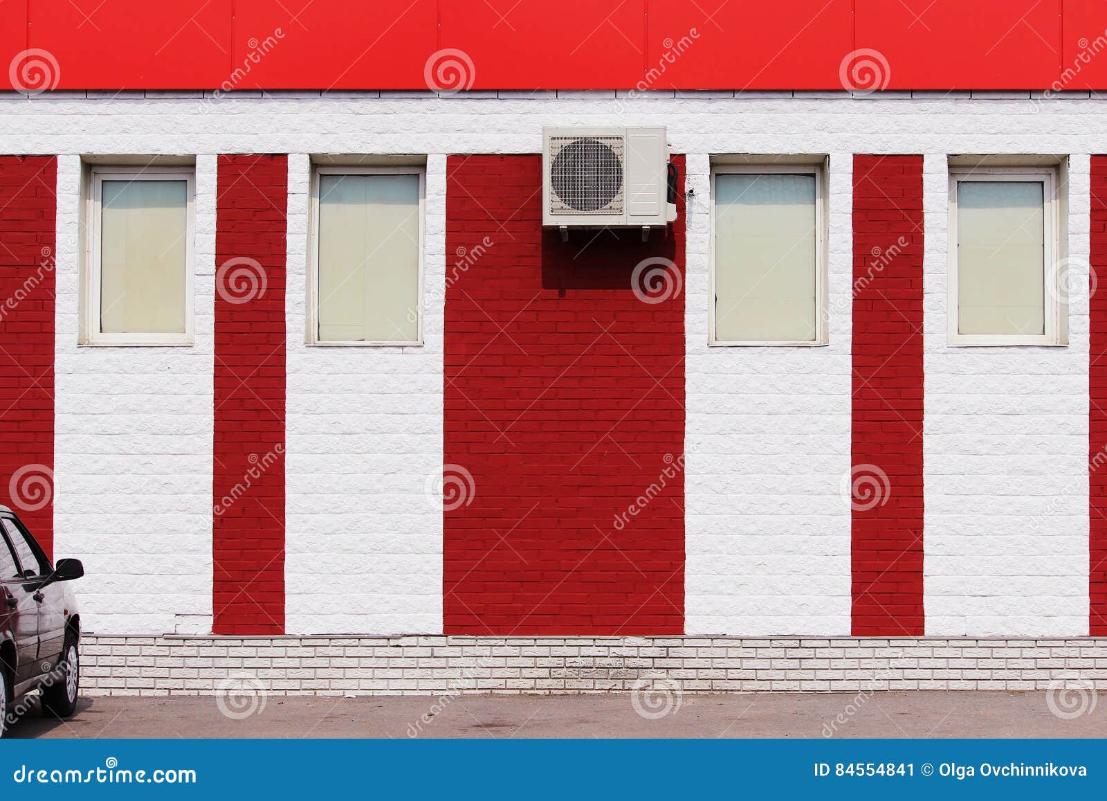 Texture of Bright Red Brick Wall with White Stripes, Air Conditioner ...