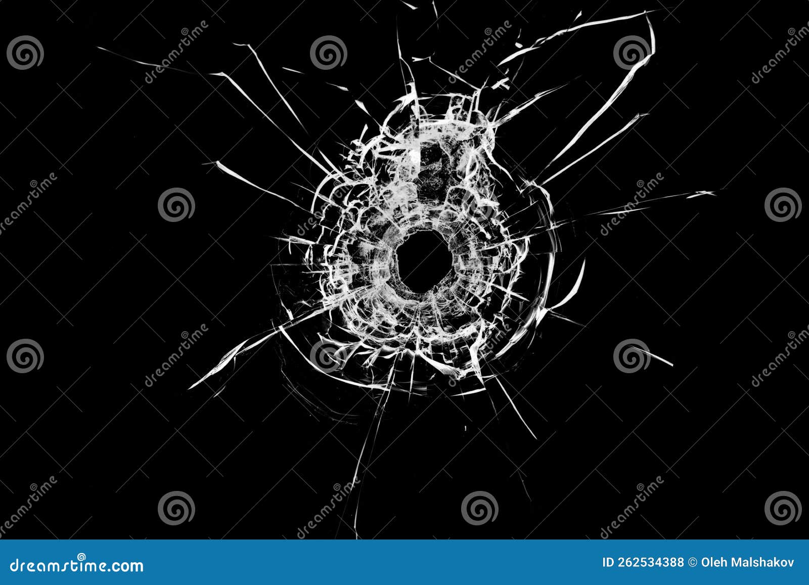 Texture of Broken Glass. Hole from a Ball on a Black Background. Stock ...