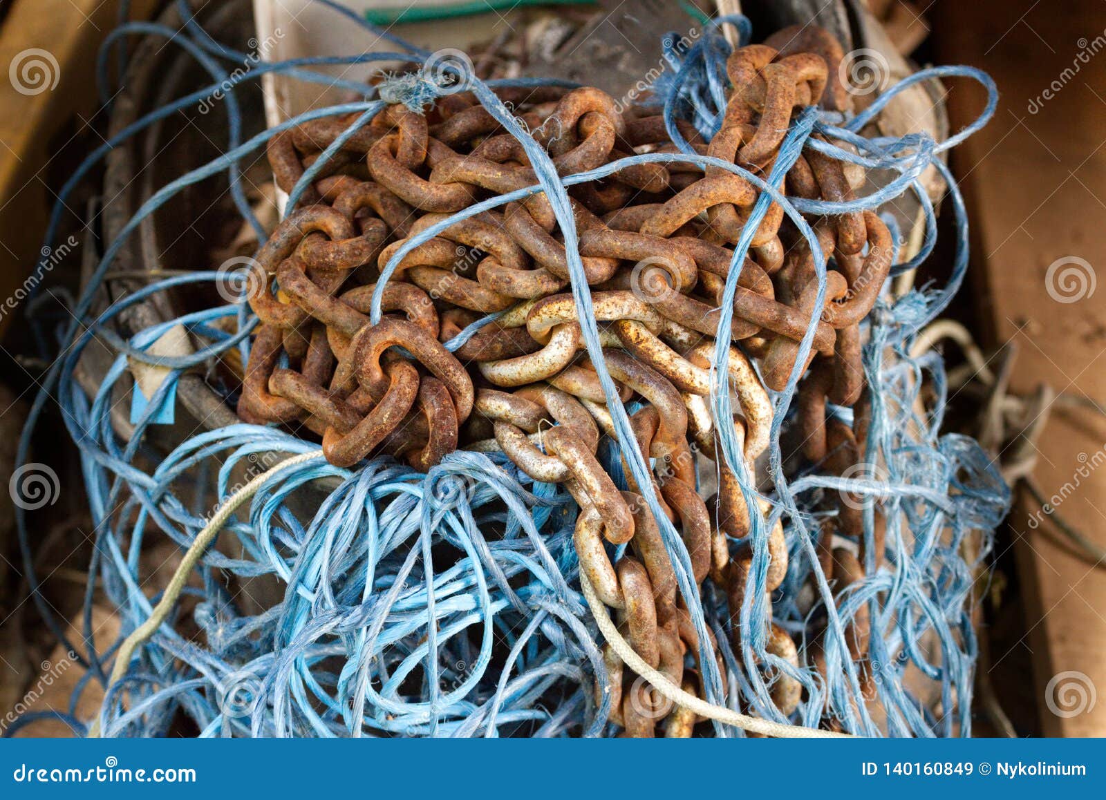 Chains and Blue String Tangled Stock Image - Image of protection ...