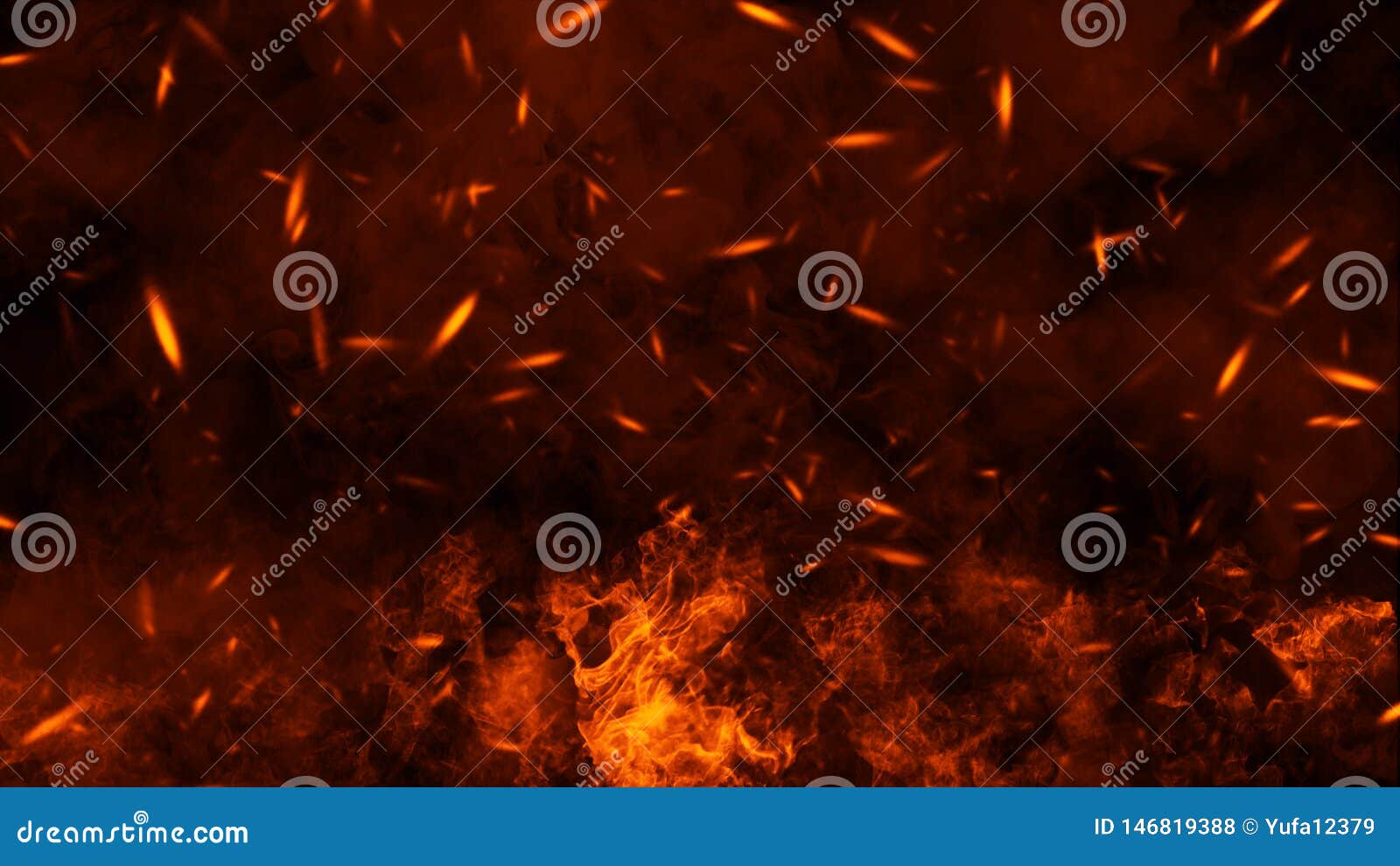 Texture of Burn Fire with Particles Embers. Flames on Isolated Black ...