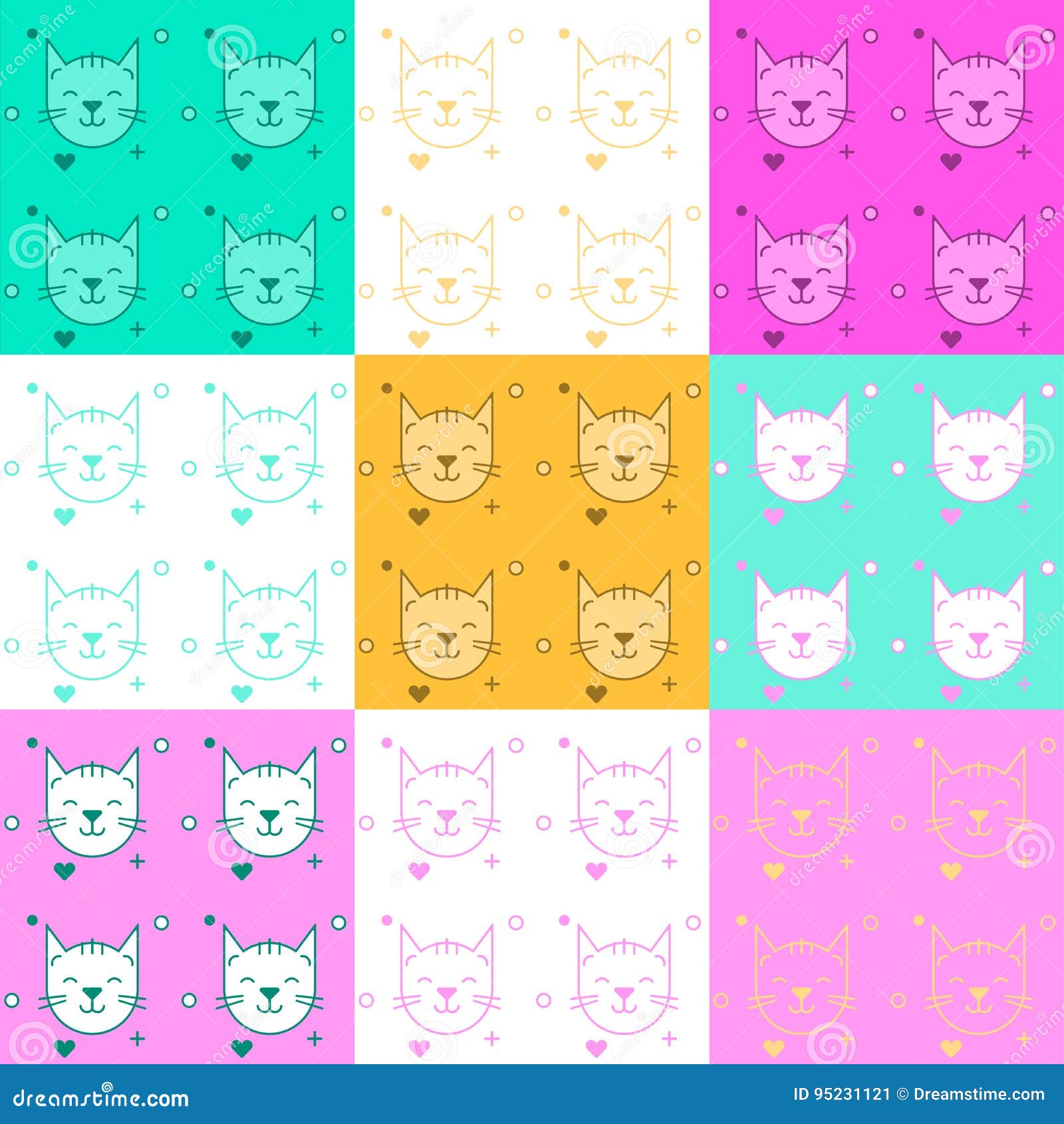 Texture with cats stock vector. Illustration of colors - 95231121
