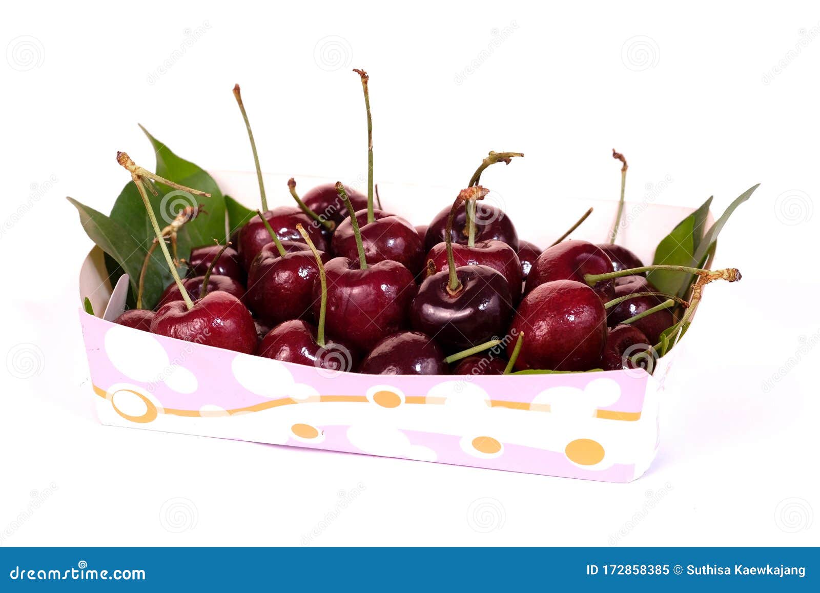 Texture of Cherry in Paper Plate Isolated on White Background. Sweet ...