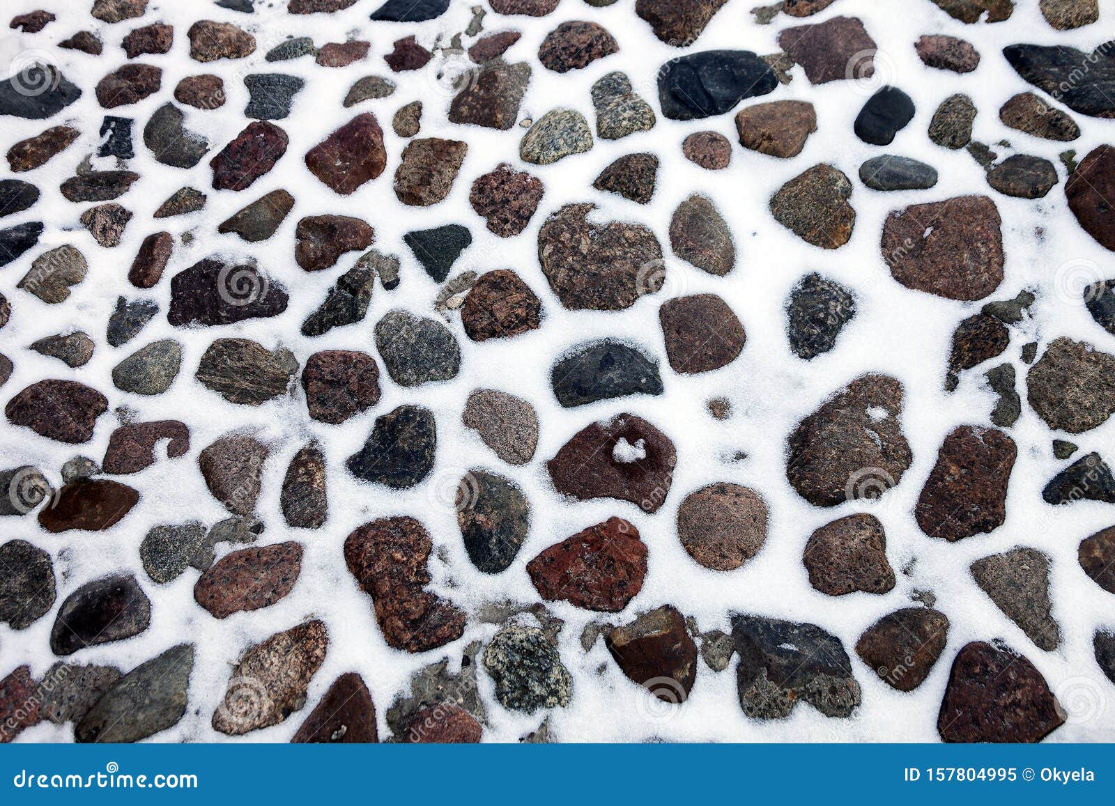 Texture of Cobblestone Pavement after Snowfall Stock Image - Image of ...