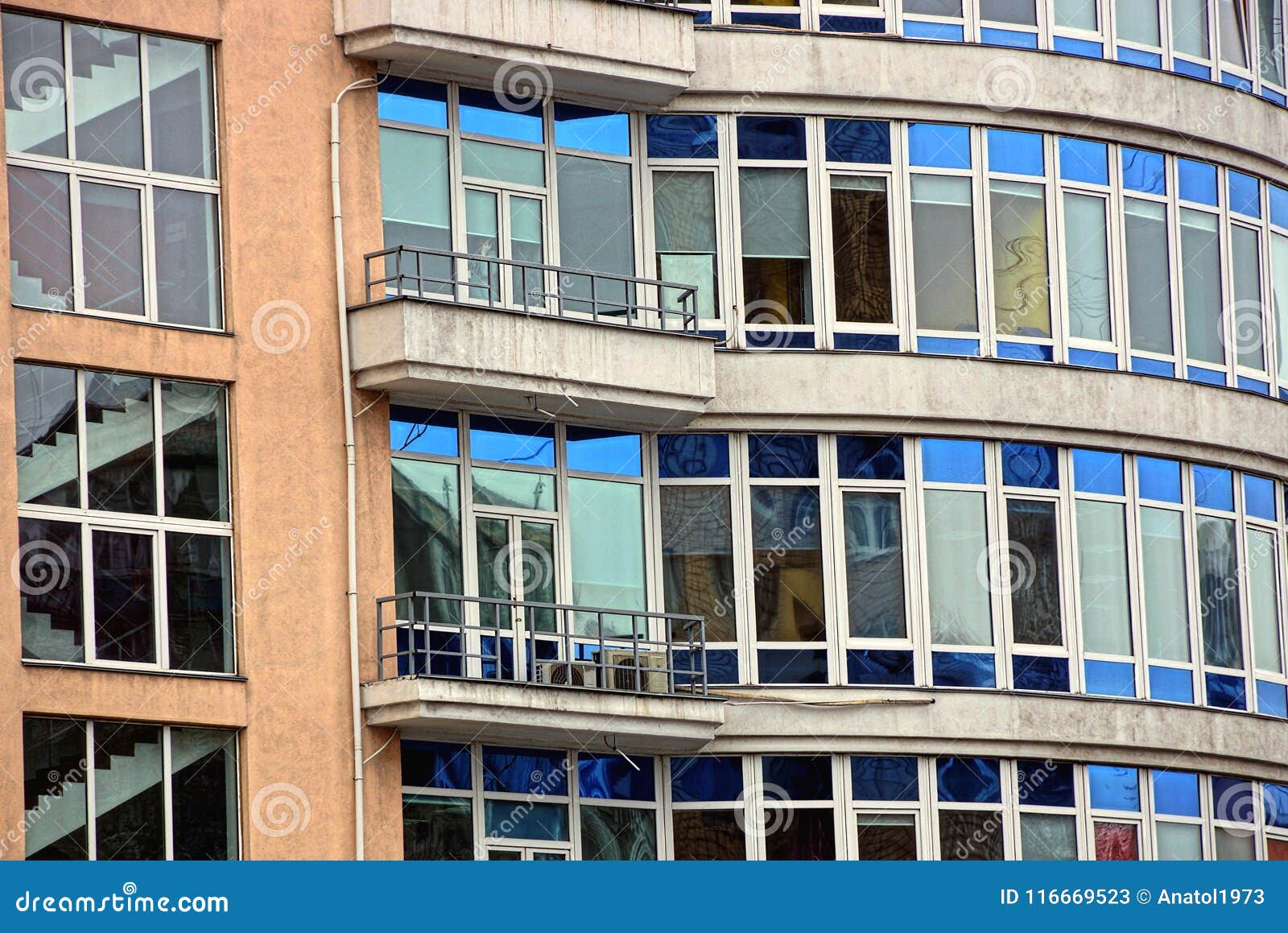Texture of Colored Windows and Balconies on the Wall of the Building ...