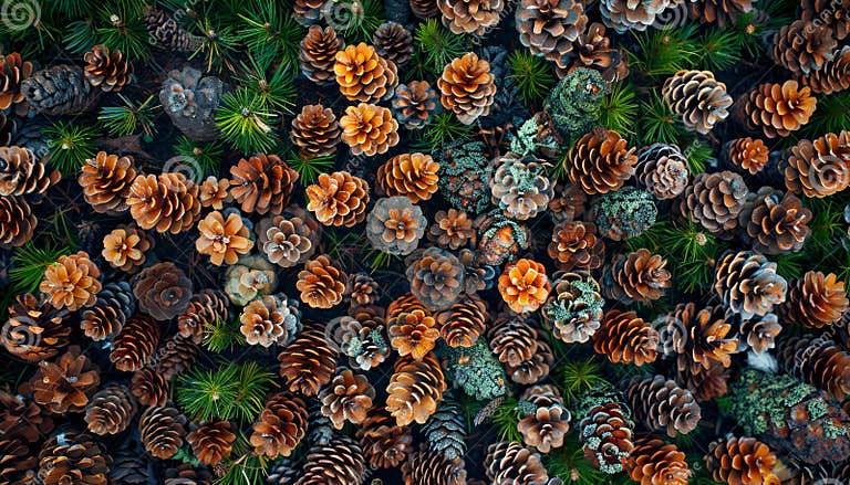 The Texture of Cones, Pine Cones in Forest, Many Multi-colored Large ...