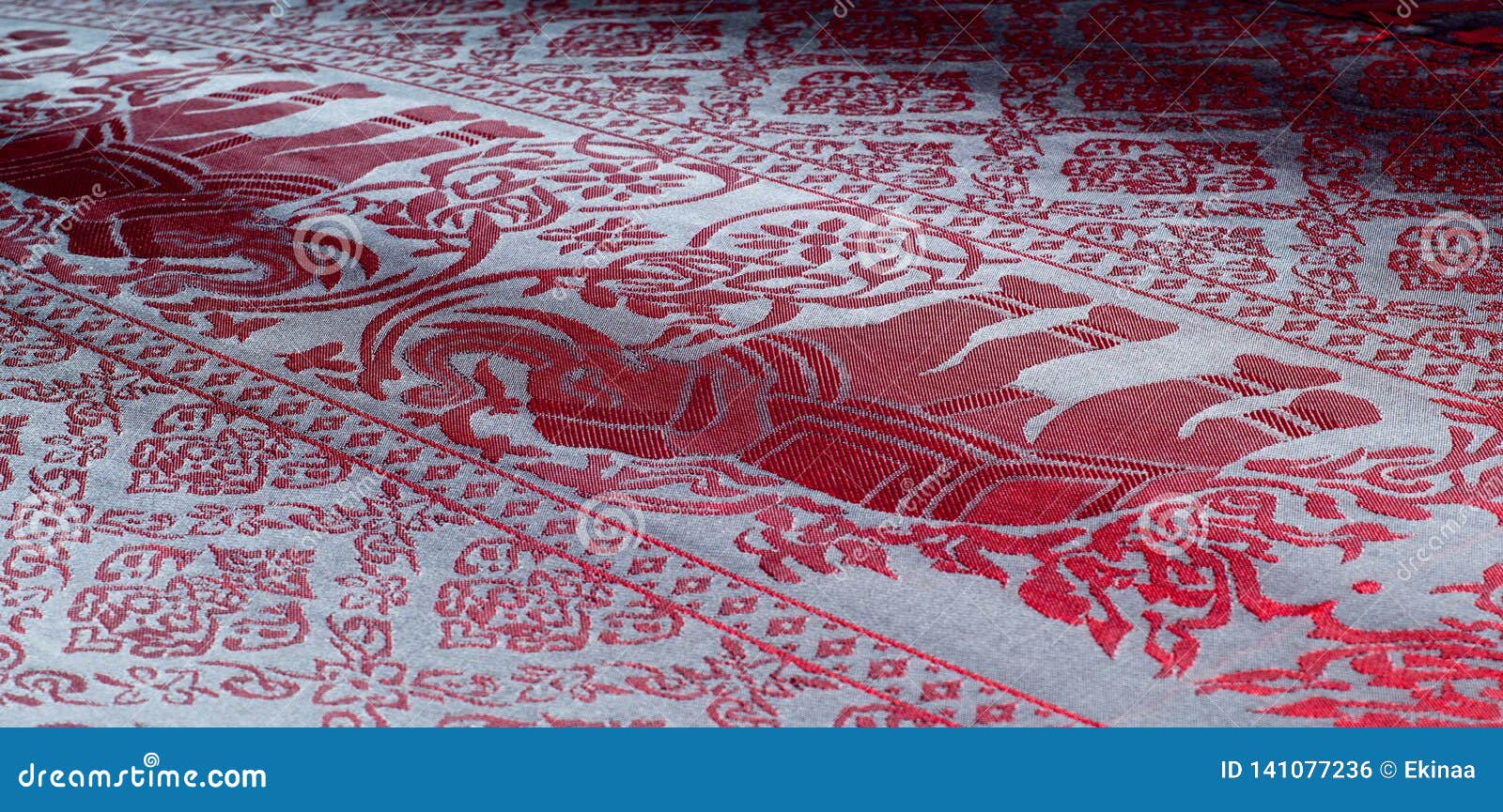 The Texture of Cotton Fabric, with Red Painted Elephants, Made I Stock ...