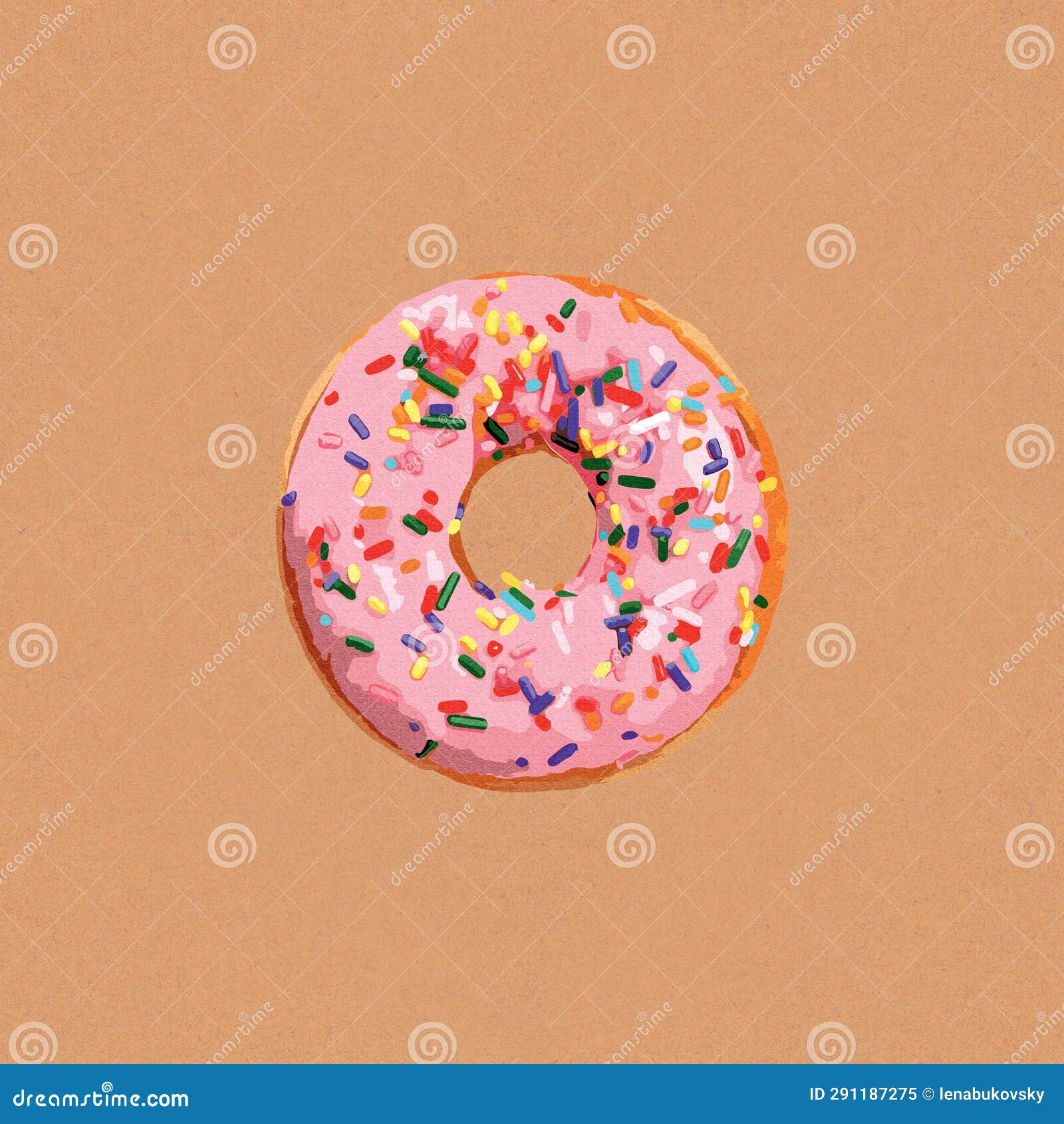 Colorful Sweet Donut. Funny Illustration in Shades of Pink. Watercolor ...