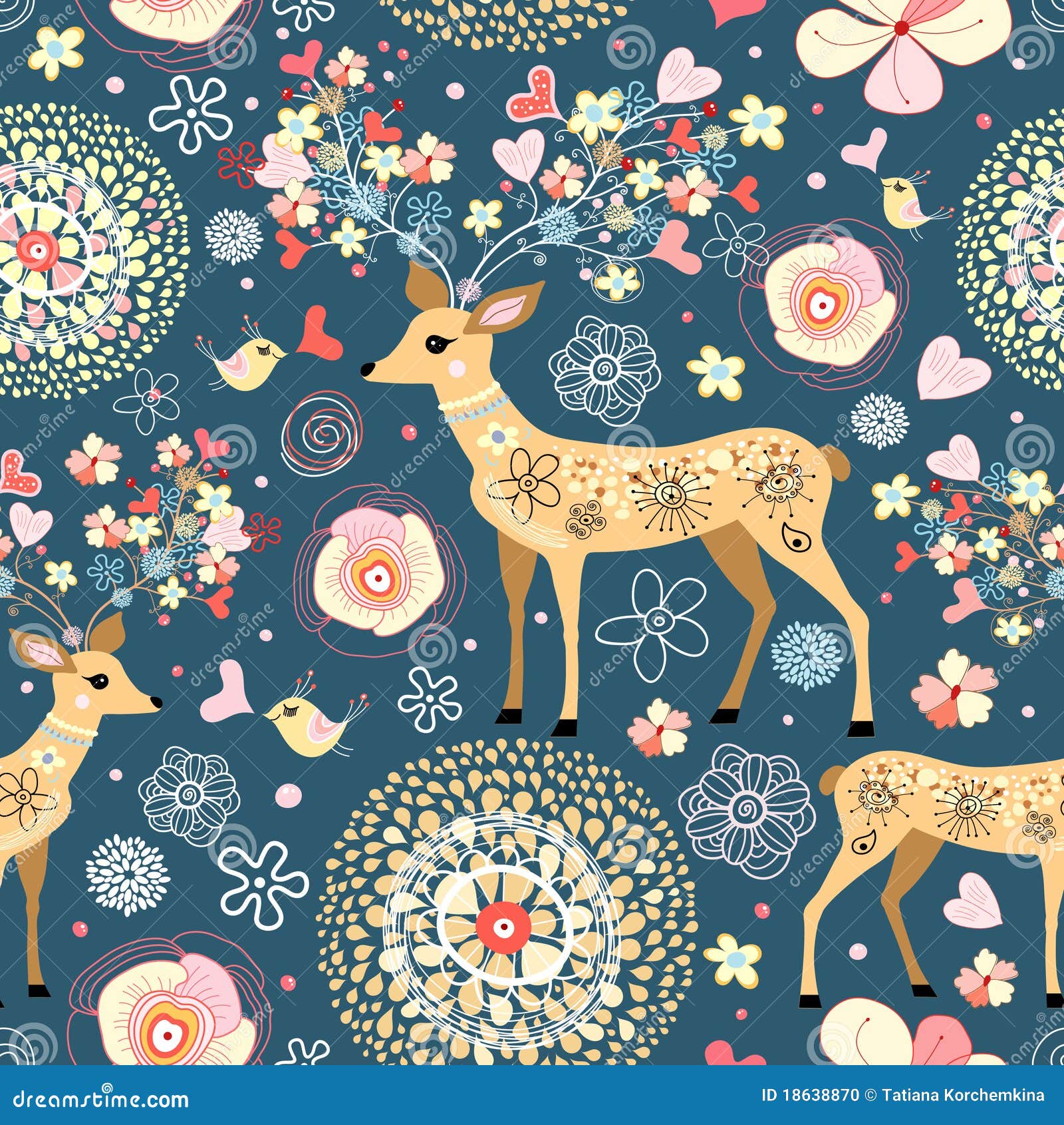 Texture is Fabulous Flower Deer Stock Vector - Illustration of natural ...