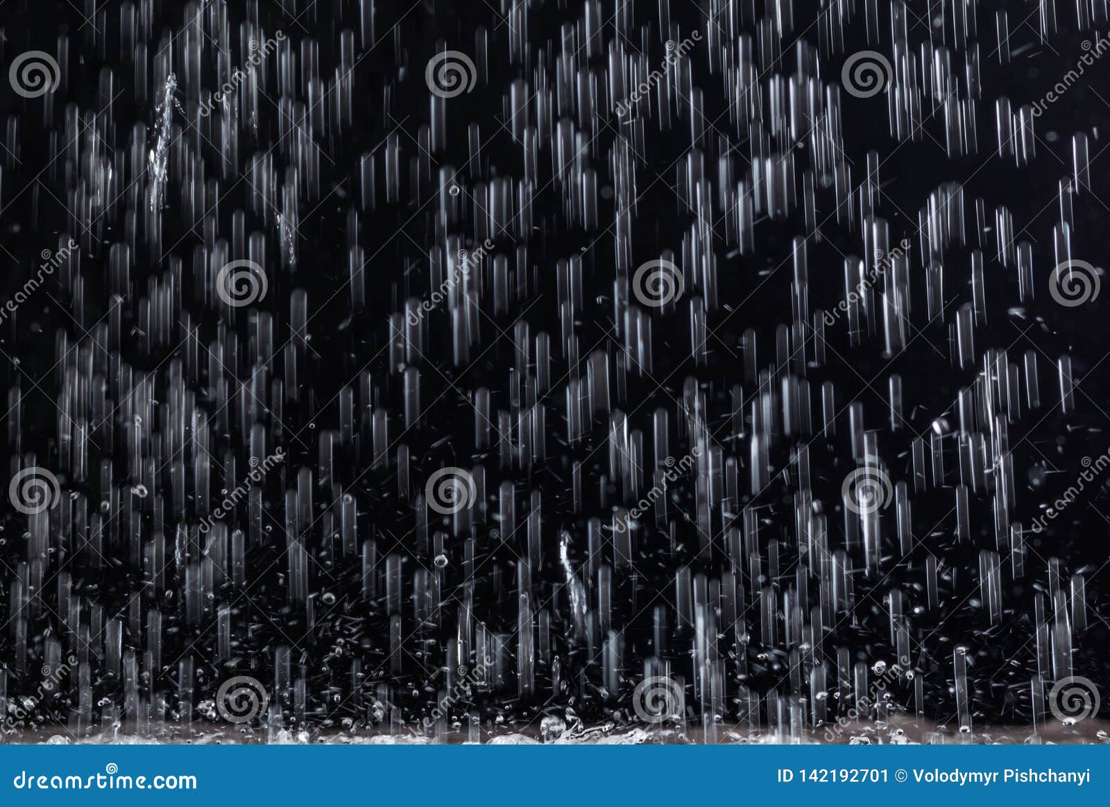 Texture of Falling Night Rain Drops with Splashes on the Surface of the ...