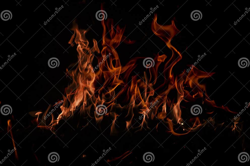 Texture of Fire on Black Background. Hell Bonfire. Texture of Fire on a ...