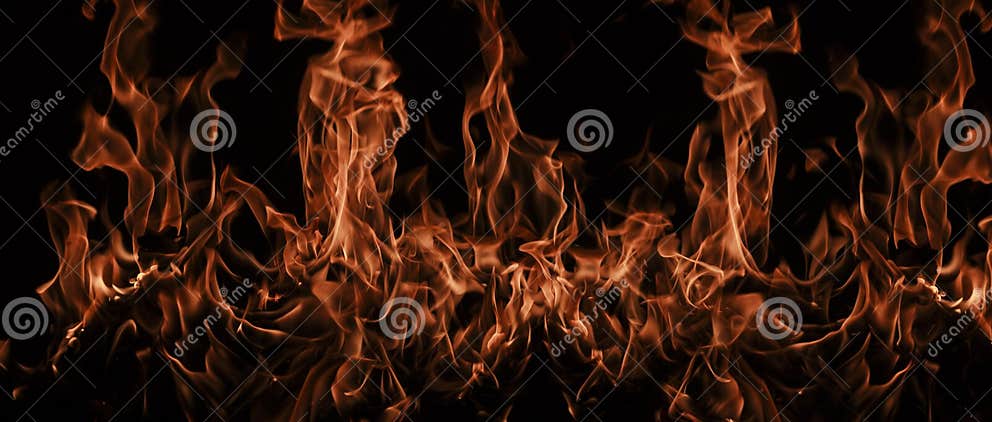 Texture of Fire on Black Background. Hell Bonfire. Texture of Fire on a ...