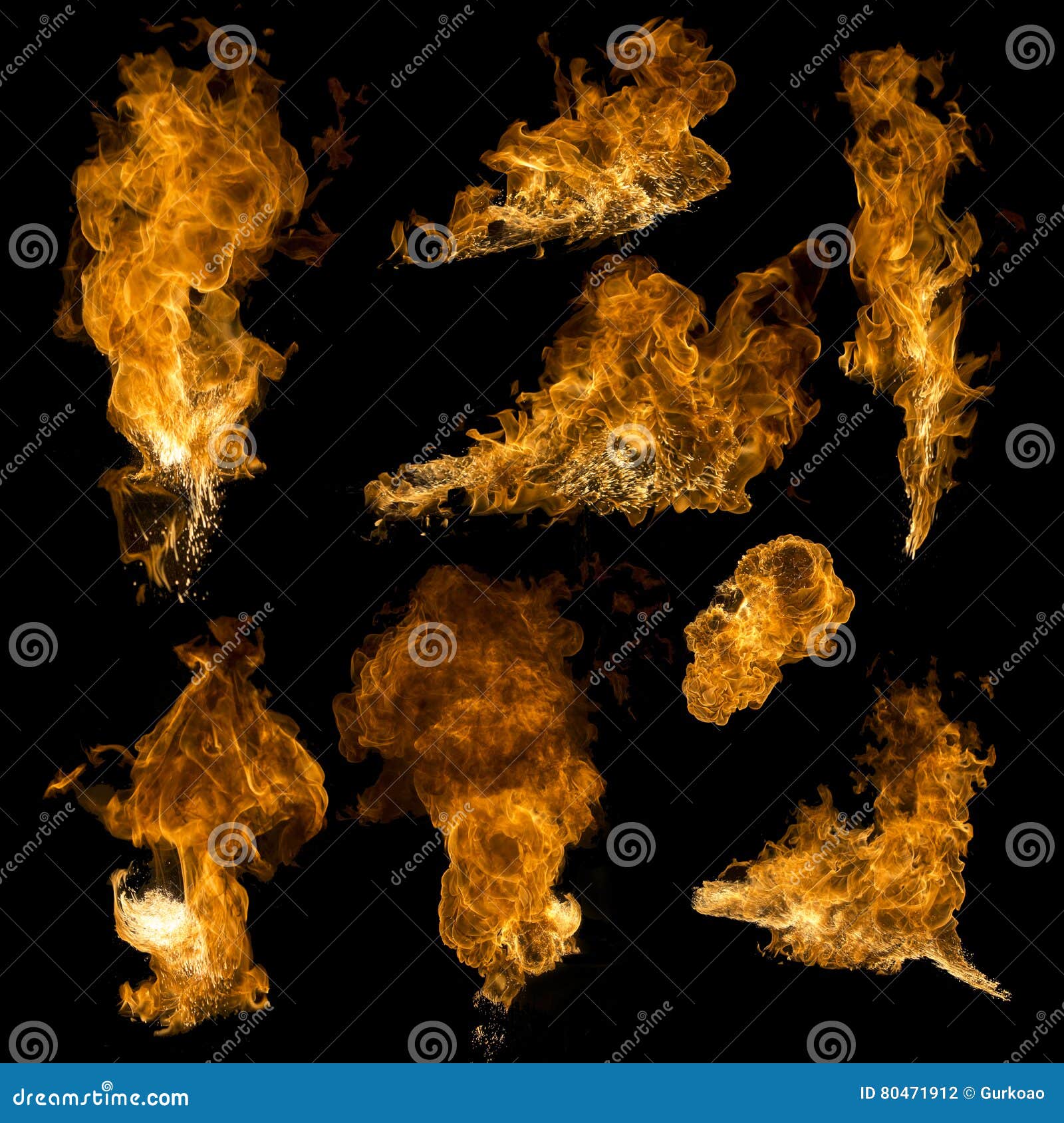 Texture Fire Collection Isolated on Black Background Stock Photo ...