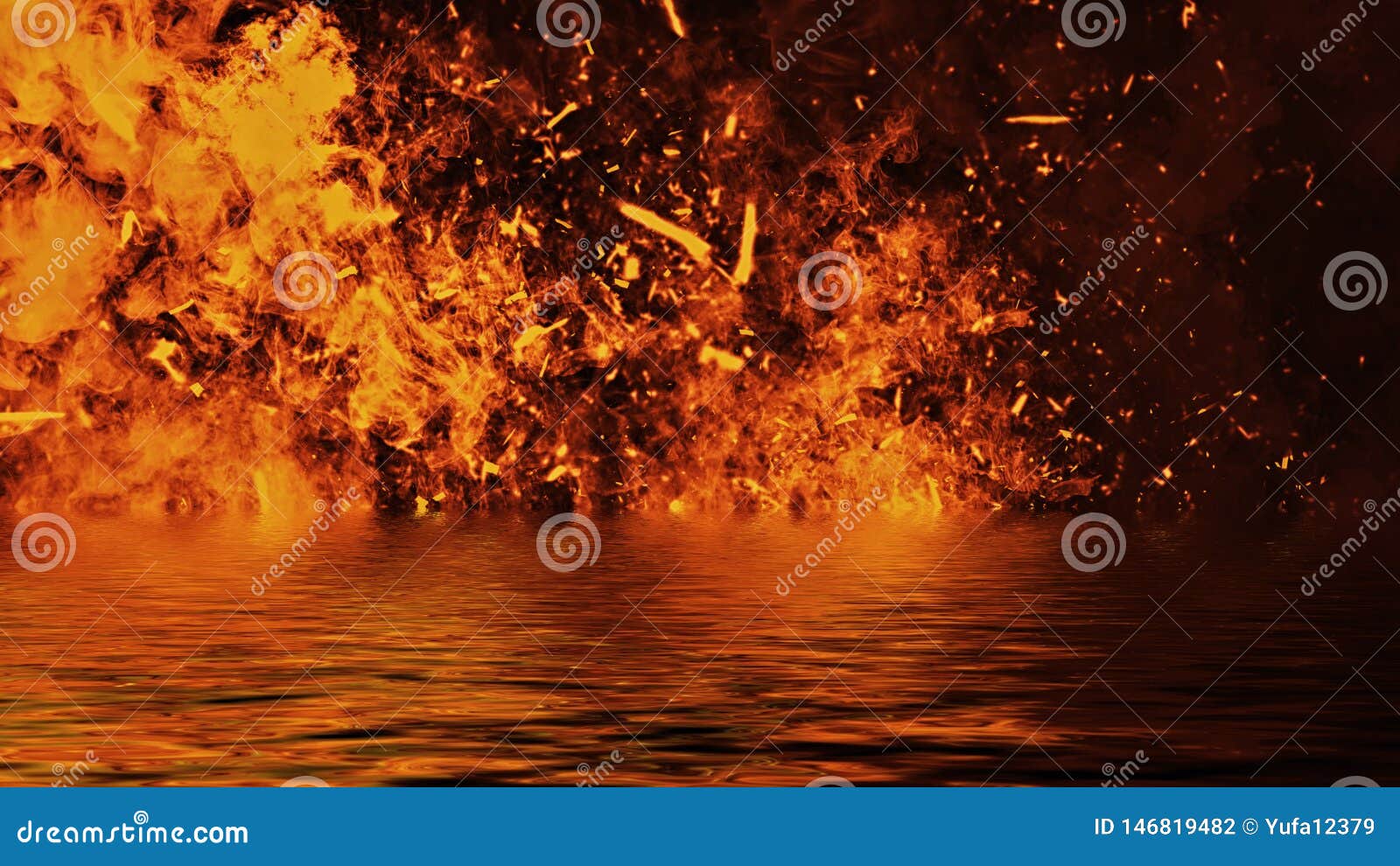 Texture of Fire with Reflection in Water. Flames Background Stock ...