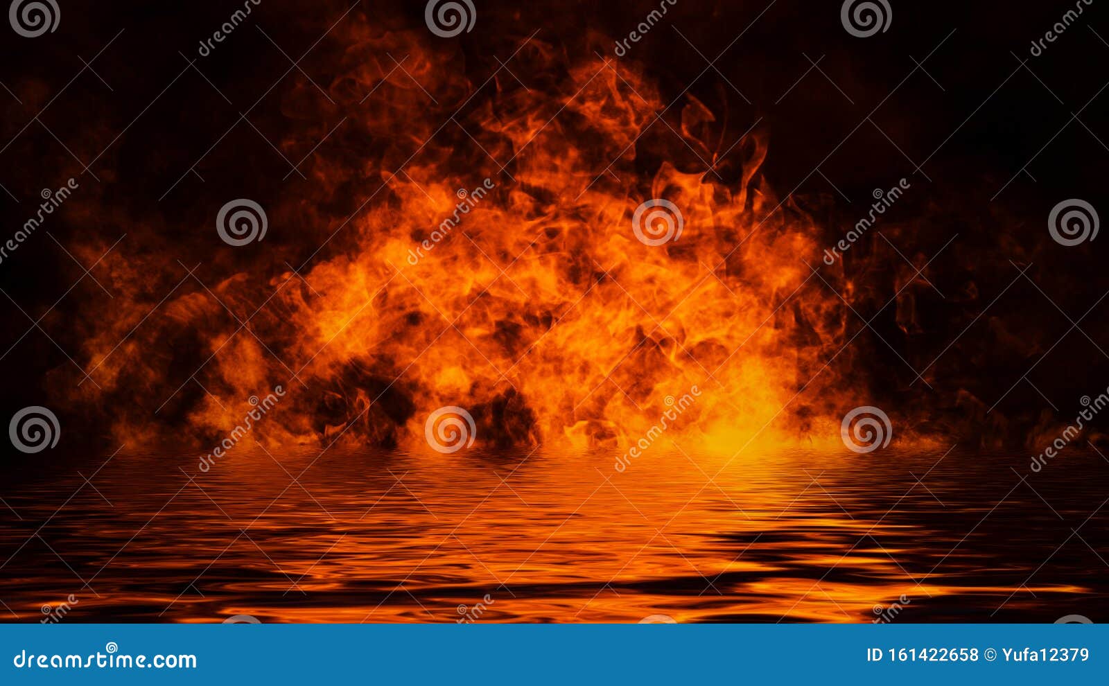 Texture Fire with Reflection in Water. Flames on Isolated Black ...