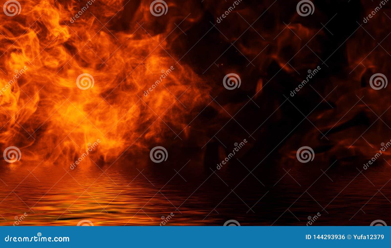 Texture of Fire with Reflection in Water. Flames on Isolated Black ...
