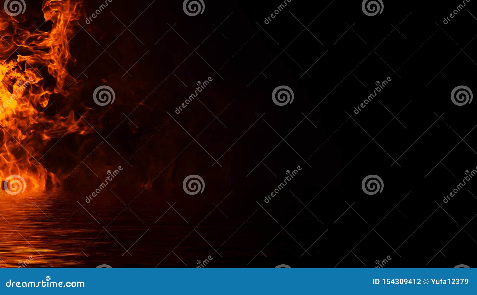 Texture of Fire with Reflection in Water. Flames on Isolated Black ...