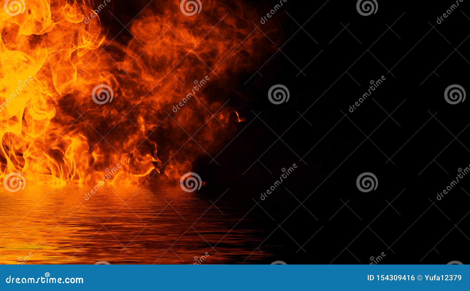 Texture of Fire with Reflection in Water. Flames on Isolated Black ...
