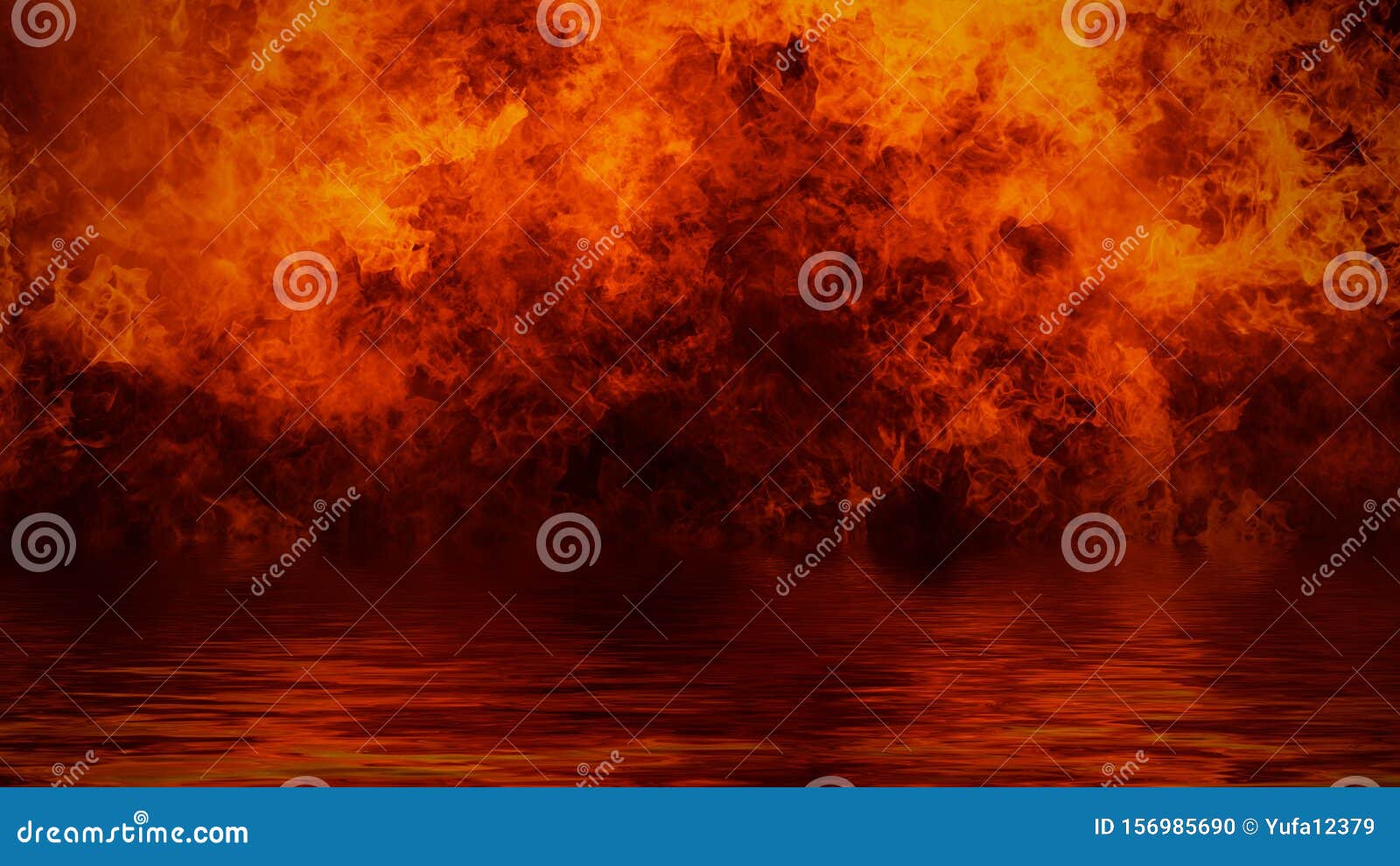 Texture of Fire with Reflection in Water. Flames on Isolated Black ...