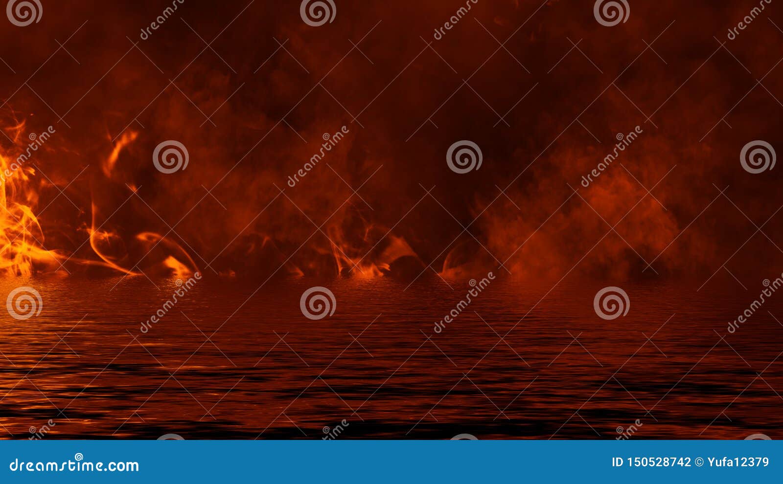 Texture of Fire with Reflection in Water. Flames on Isolated Black ...