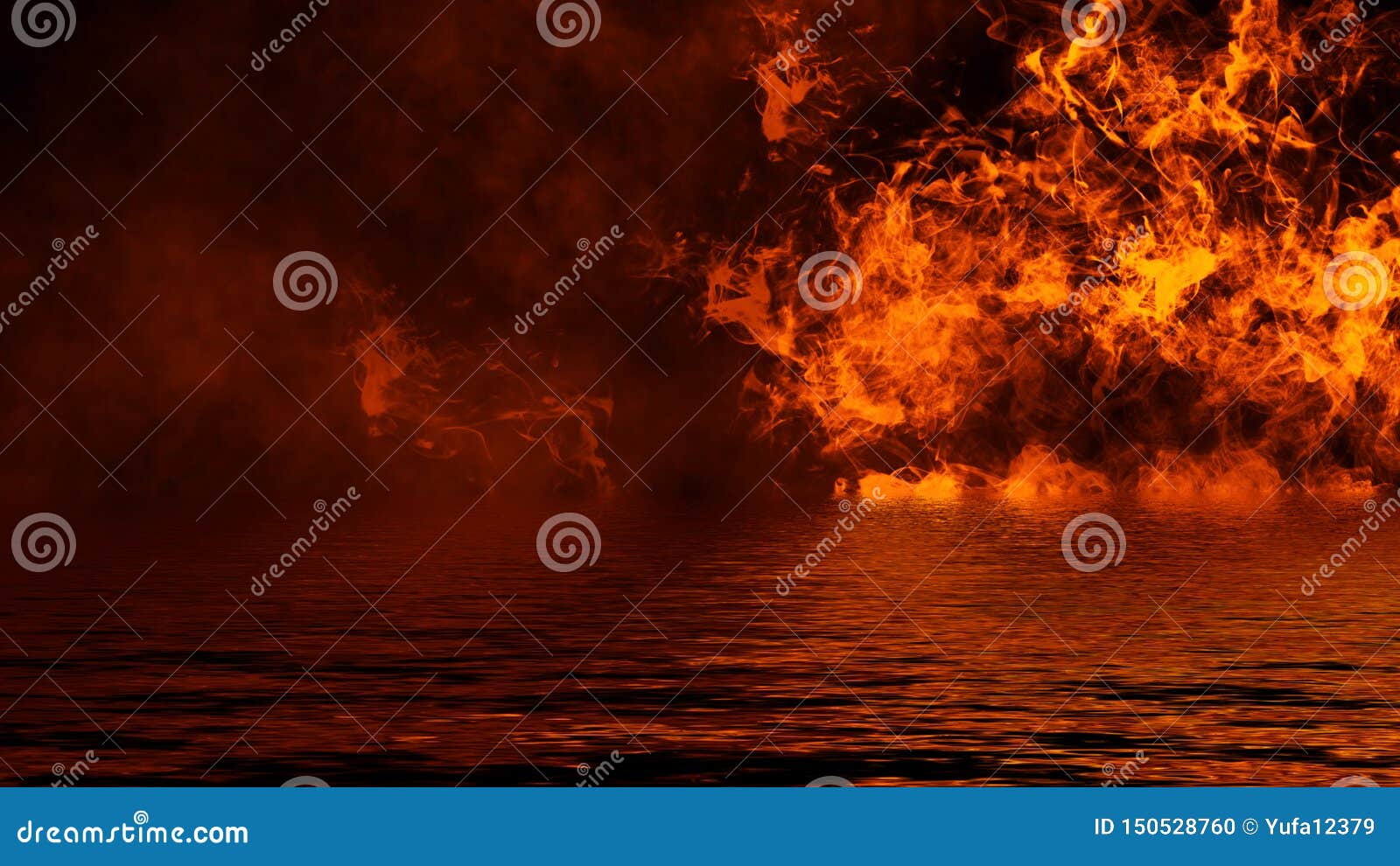 Texture of Fire with Reflection in Water. Flames on Isolated Black ...