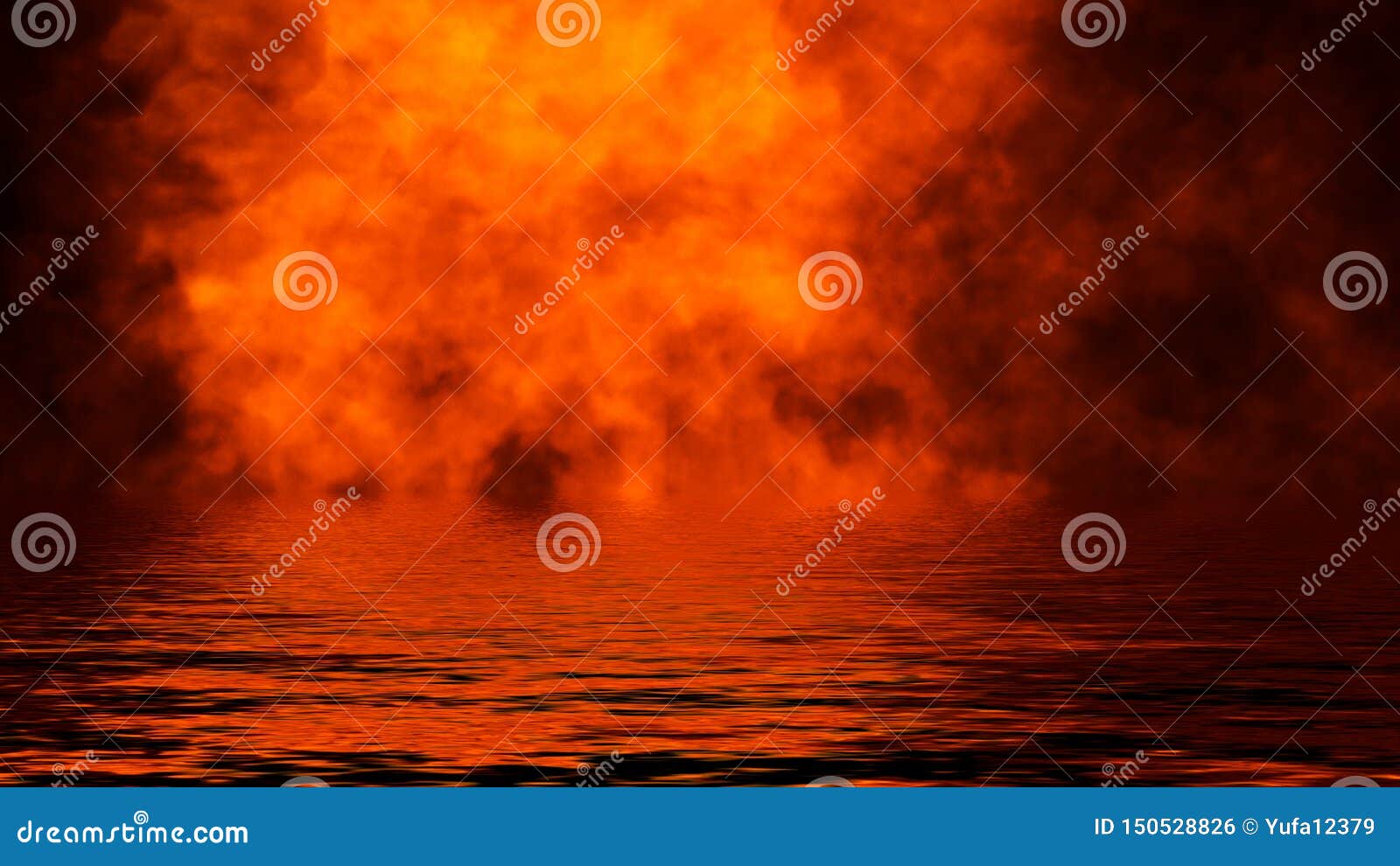 Texture of Fire with Reflection in Water. Flames on Isolated Black ...
