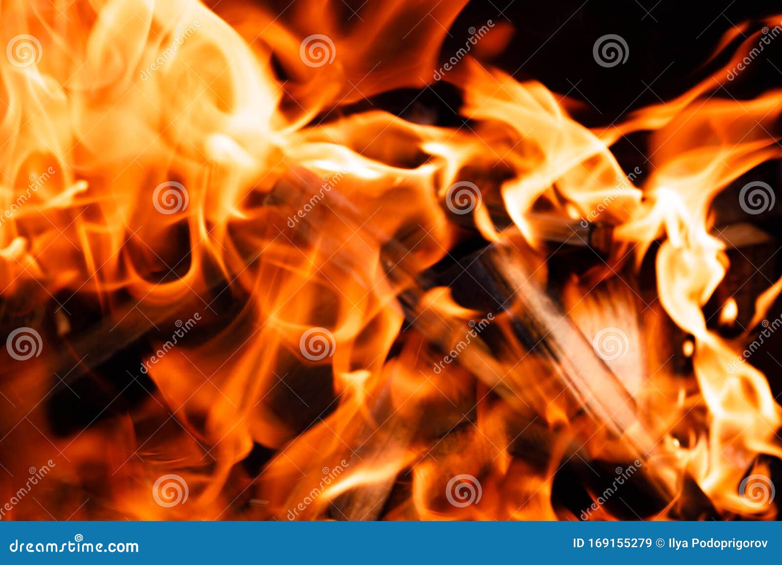 Texture of a Flame of Fire on a Black Background. Burning Fire in a ...