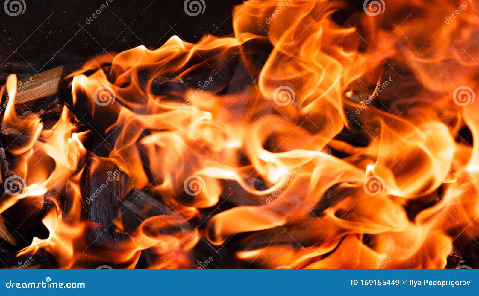 Texture of a Flame of Fire on a Black Background. Burning Fire in a ...