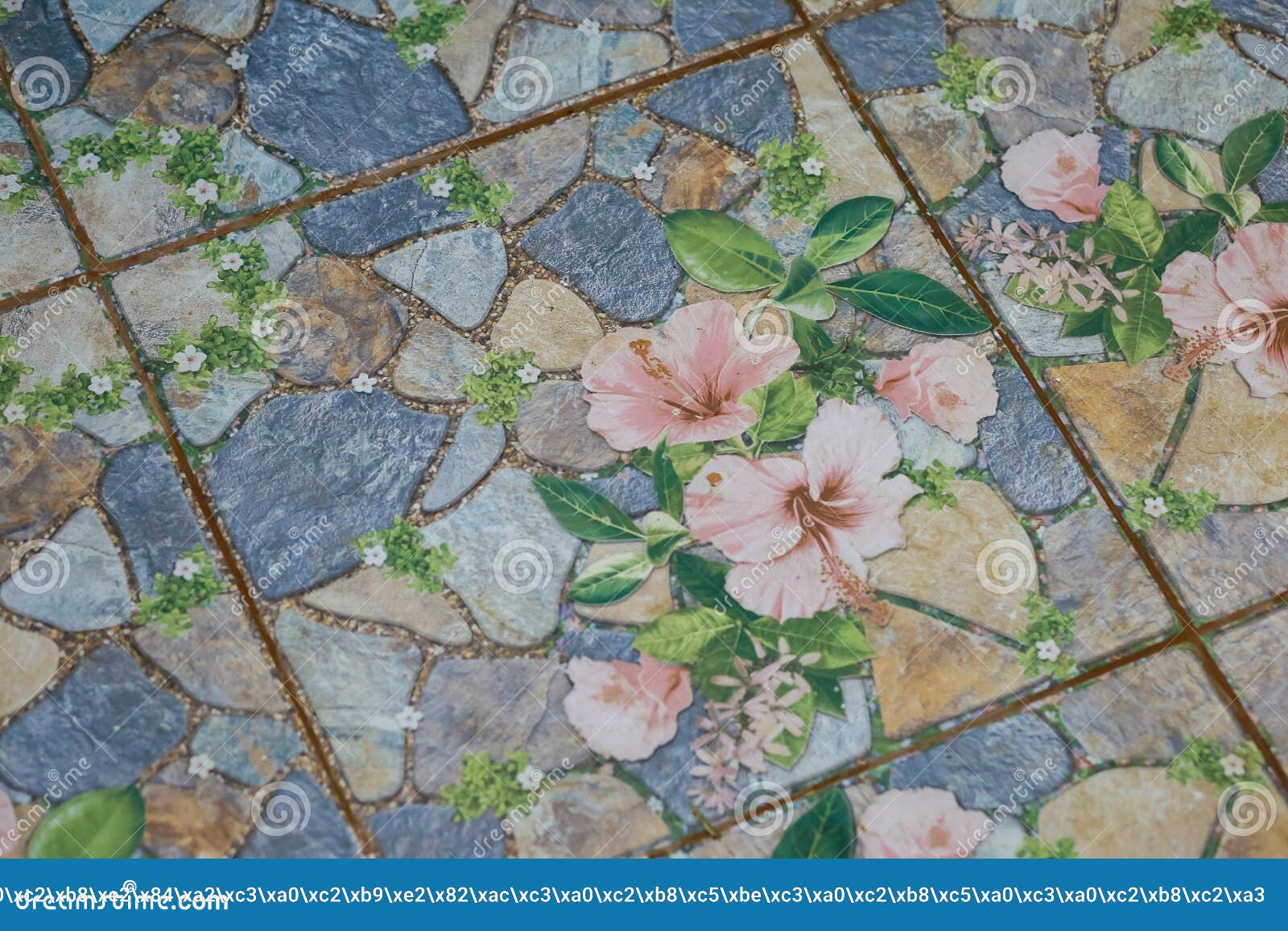 Texture, Floral Pattern on the Floor Tiles Stock Image - Image of ...
