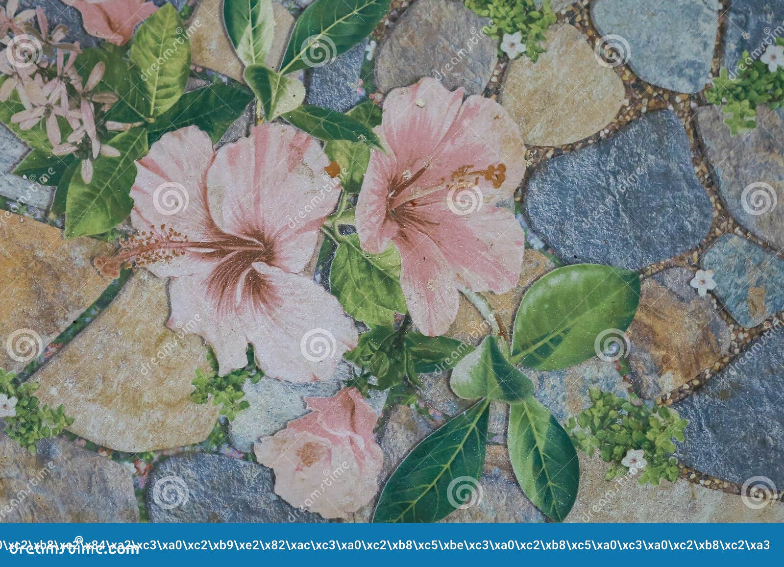 Texture, Floral Pattern on the Floor Tiles Stock Photo - Image of ...