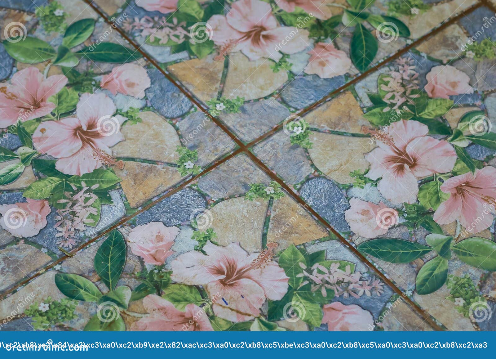 Texture, Floral Pattern on the Floor Tiles Stock Photo - Image of ...